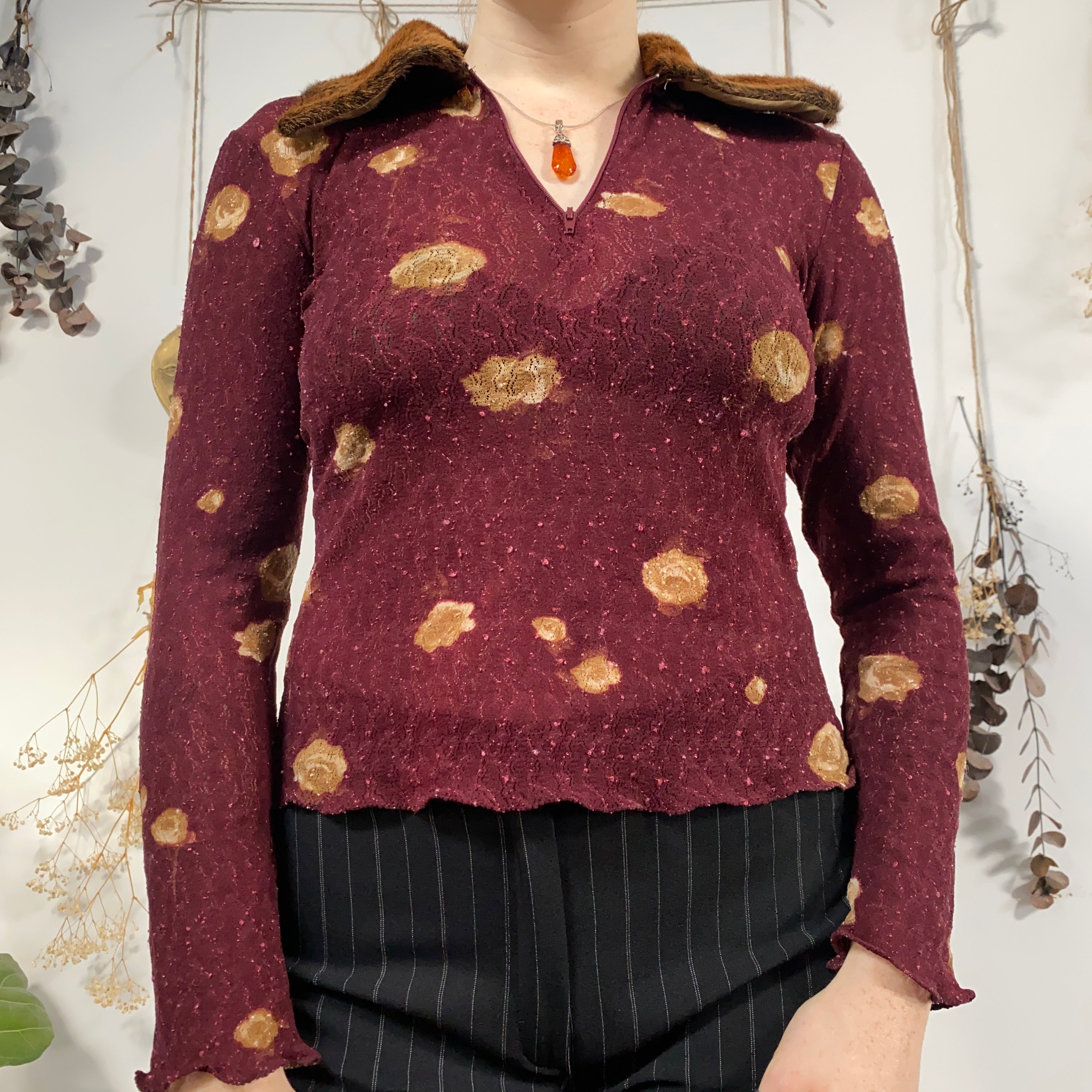 Burgundy mesh top - size M/L – Of Earth Vintage